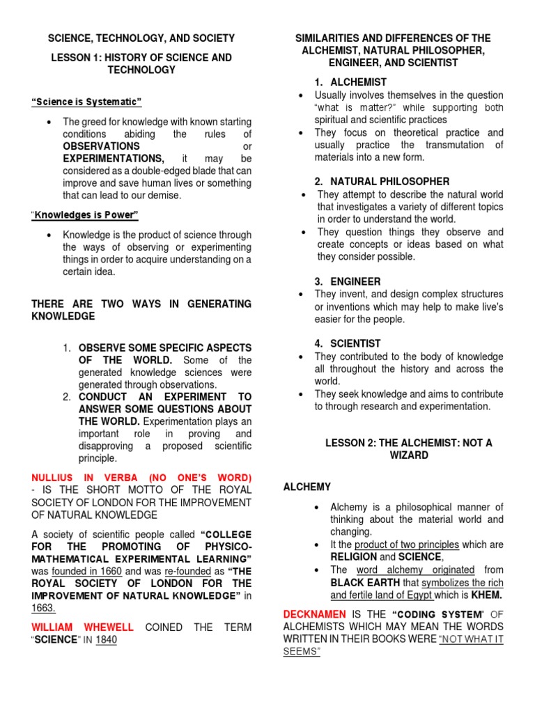 STS Reviewer Finals | PDF | Alchemy | Id