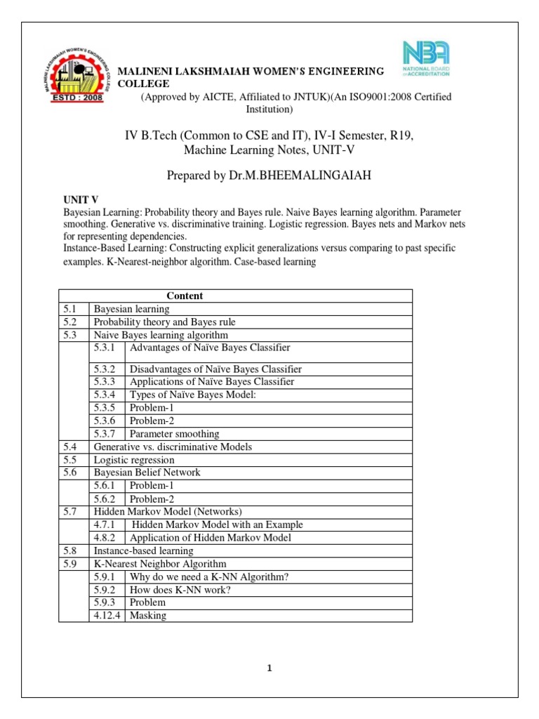 ML UNIT-5 Notes PDF | PDF | Logistic Regression | Regression Analysis
