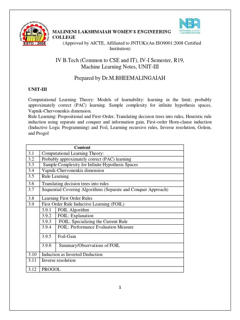 ML UNIT-3 Notes PDF | Download Free PDF | Machine Learning | Theory
