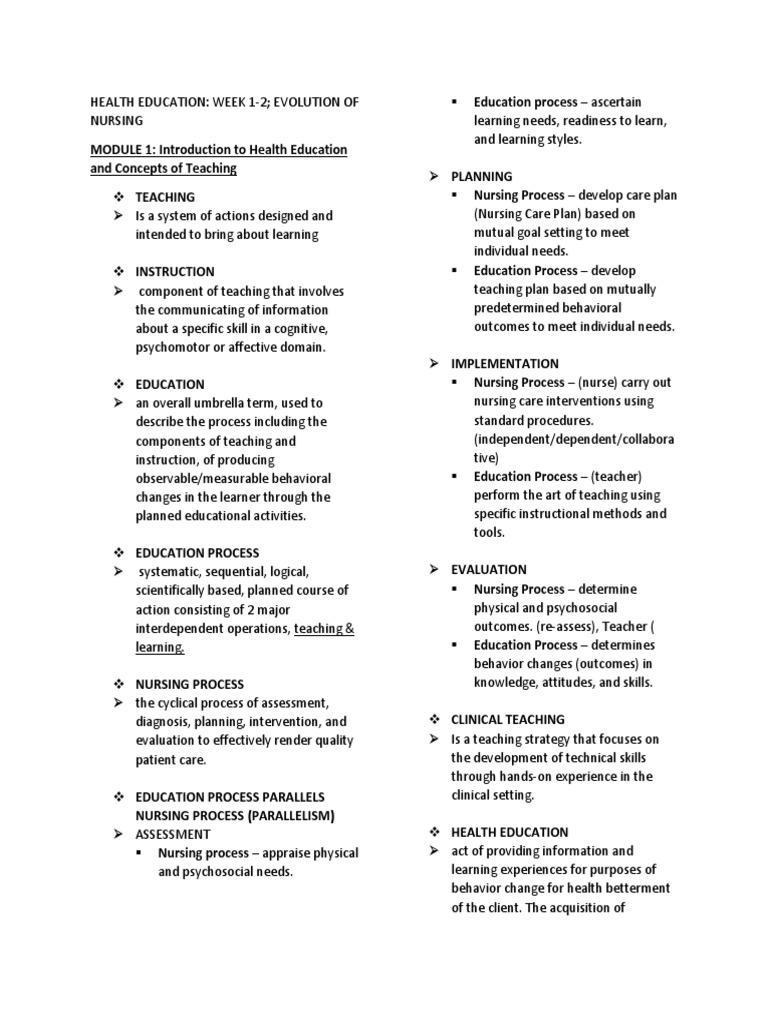 HEALTH EDUCATION - Module 1 Notes | PDF | Learning | Health Education