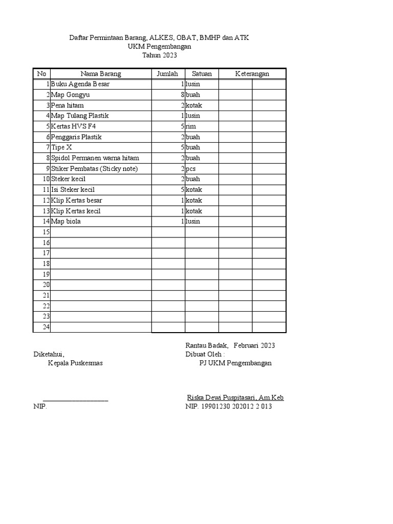 Permintaan Atk Ukm Pengembangan | PDF
