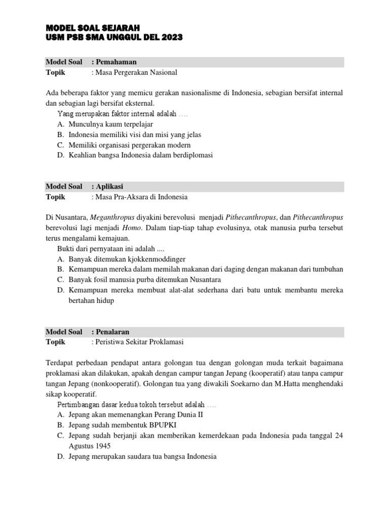 MODEL SOAL USM PSB 2023 - SEJARAH-dikonversi PDF | PDF