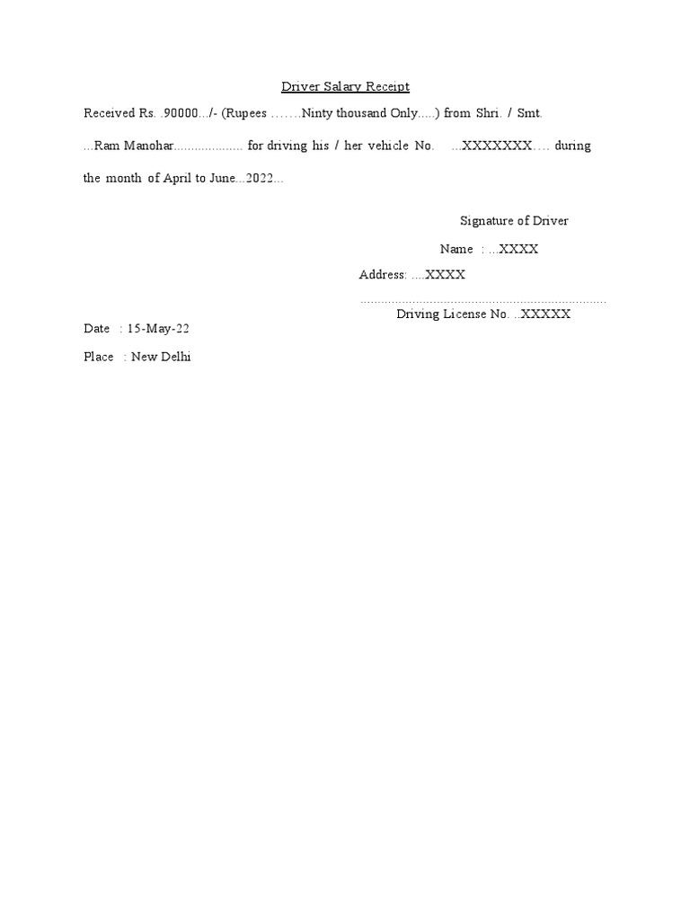 Driver Salary Receipt April-June 2022 | PDF