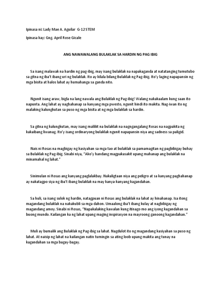 Ang Nawawalang Bulaklak Sa Hardin NG Pag Ibig | PDF