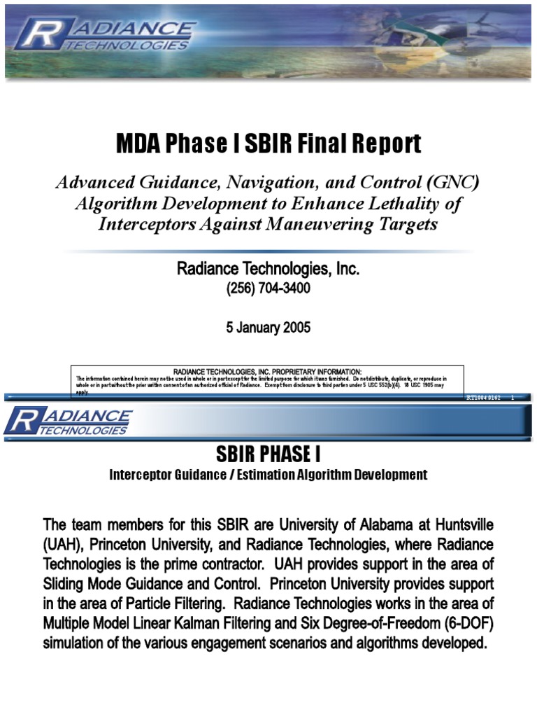 0162 MDA Phase I SBIR Final Report (Combined) | PDF | Kalman Filter ...