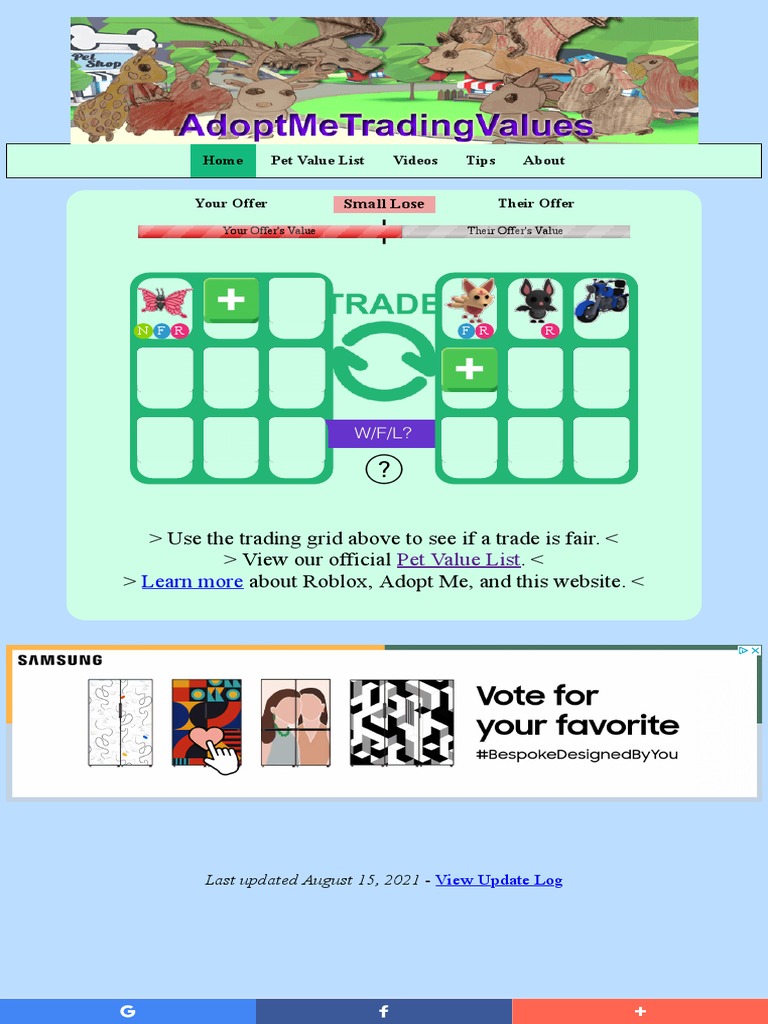 Roblox Adopt Me Trading Values - Win Fair Lose WFL PDF | PDF