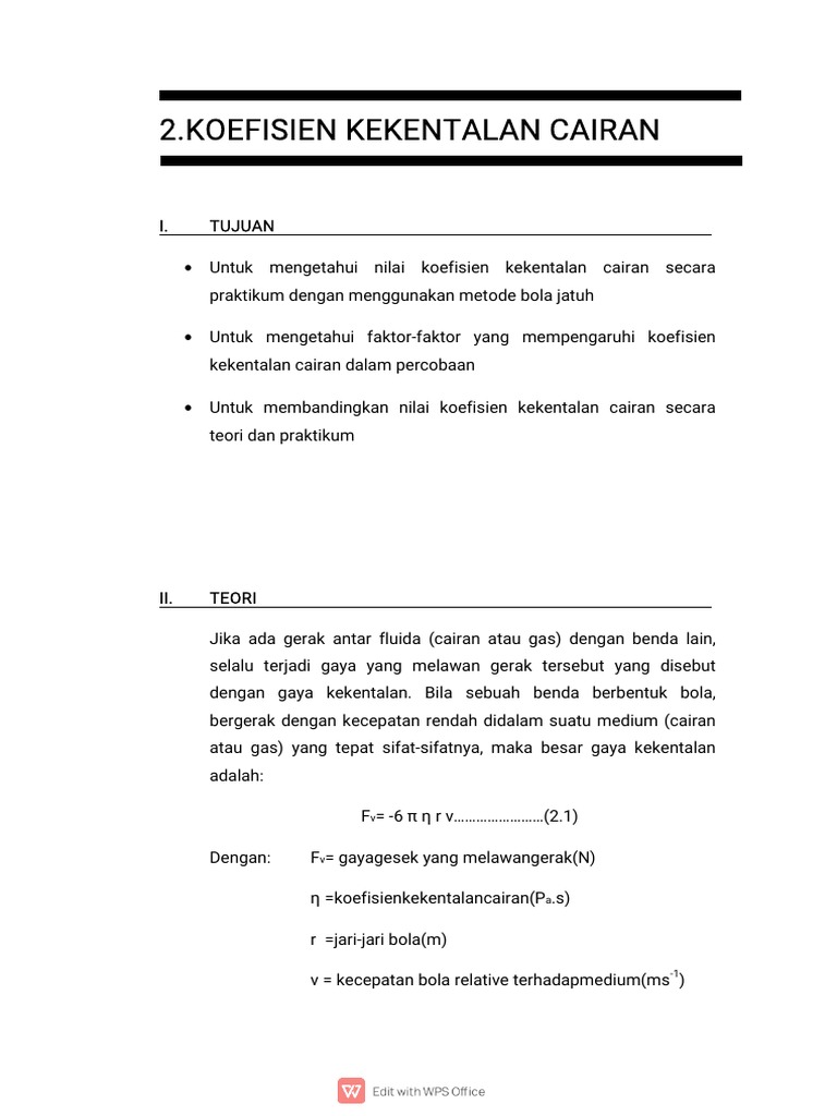 2.koefisien Kekentalan Cairan PDF | PDF