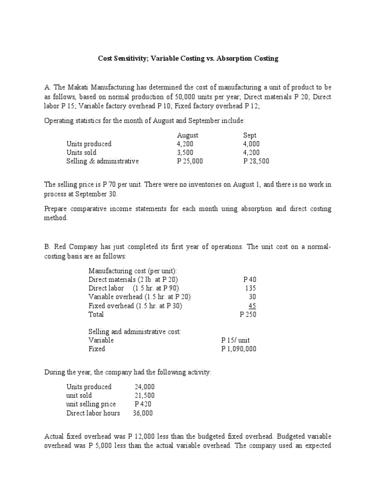 Assignment Variable Costing And Absorption Costing Pdf Inventory Cost Of Goods Sold