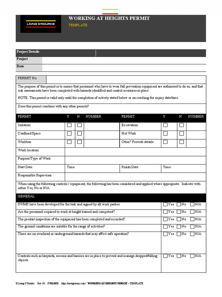 Working at Heights Permit | PDF | Occupational Safety And Health | Safety
