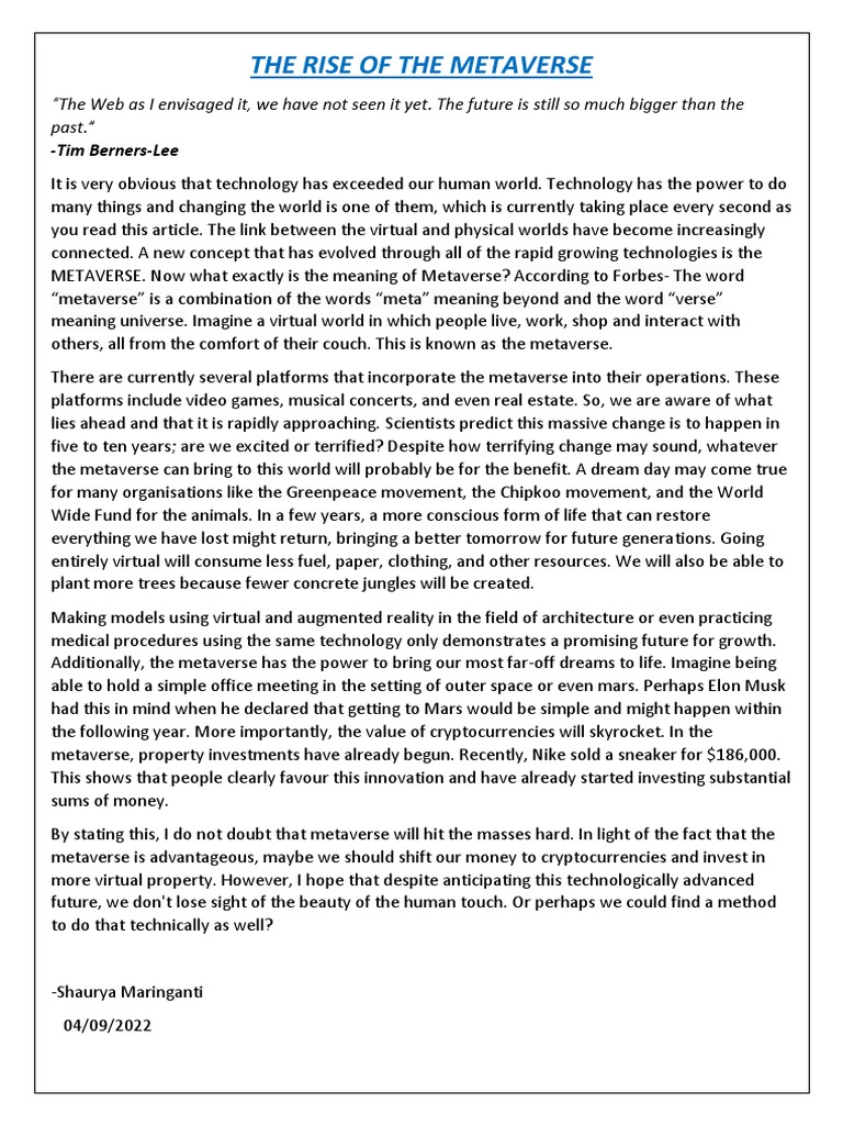 Understanding the Metaverse's Impact | PDF | Games & Activities ...