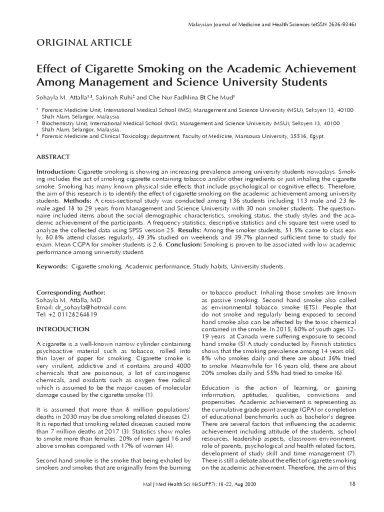 Effect of Cigarette Smoking On The Academic Achievement Among ...