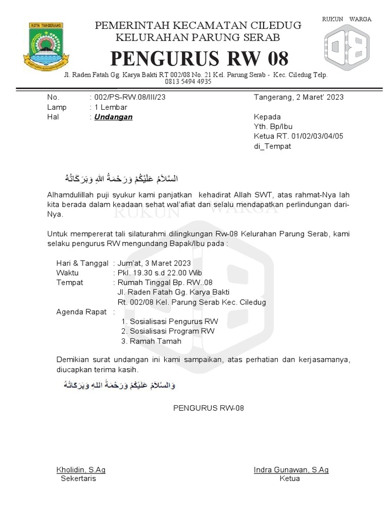 Surat Menyurat RW-08 | PDF