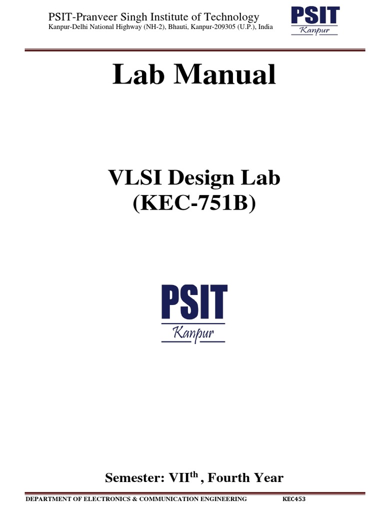 VLSI Design Lab Manual - PSIT | PDF | Operational Amplifier | Mosfet