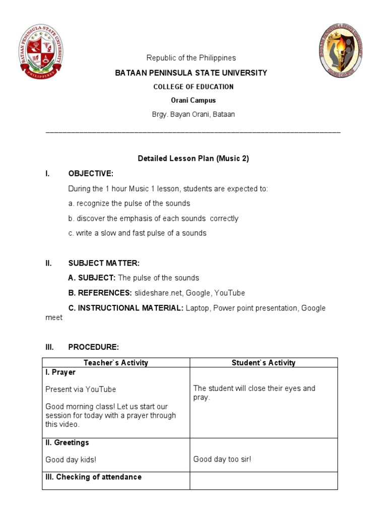 Detailed Lesson Plan Music in Grade 2 - TALA - RENZ - S. - BPED2B | PDF ...