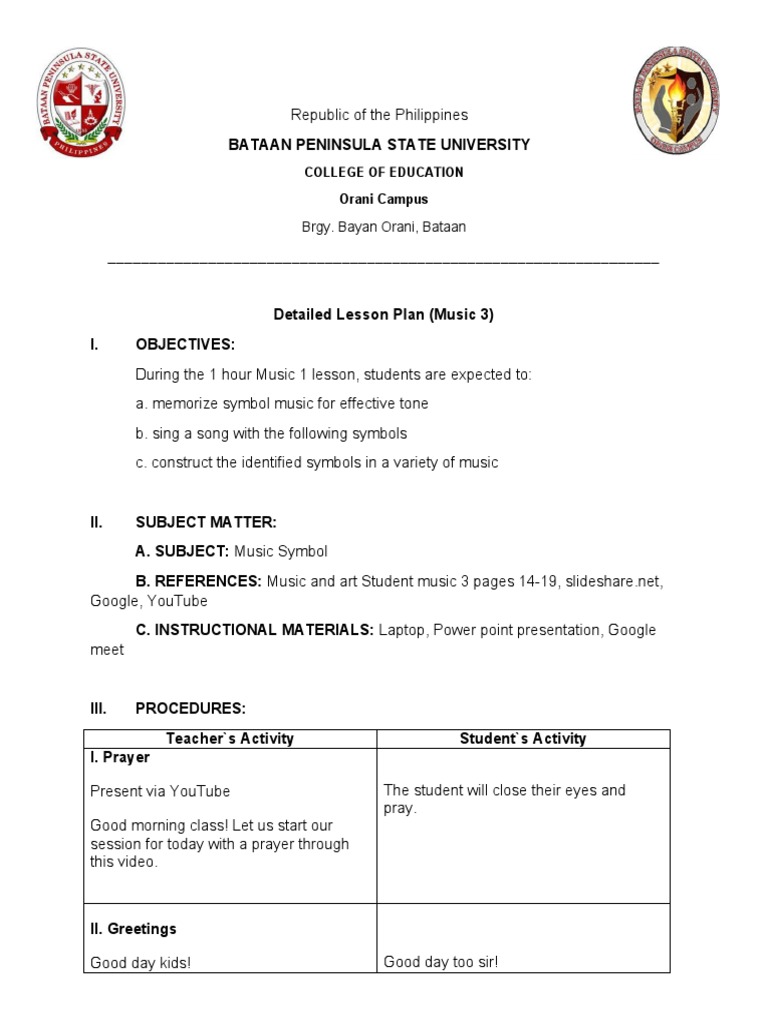 Detailed Lesson Plan Music in Grade 3 - TALA - RENZ - S. - BPED2B | PDF ...