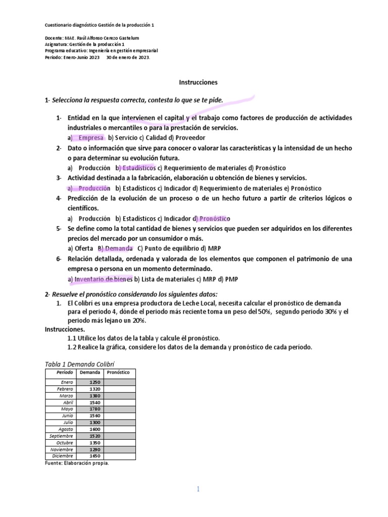 Examen Diagnóstico GP1 | PDF | Oferta (economía) | Negocios económicos