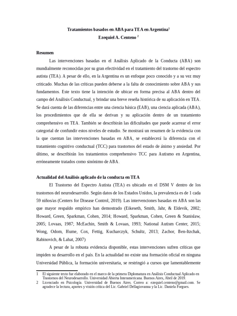 Tratamientos Basados en ABA para TEA en | Descargar gratis PDF ...