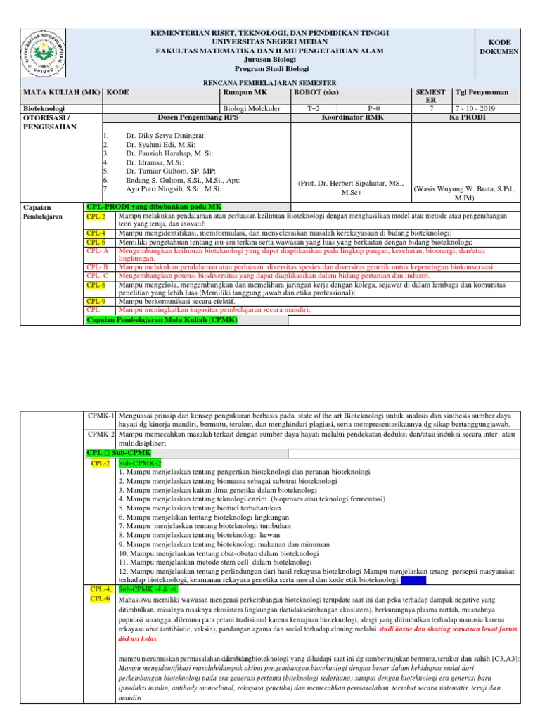 RPS Bioteknologi | PDF | Sains & Matematika