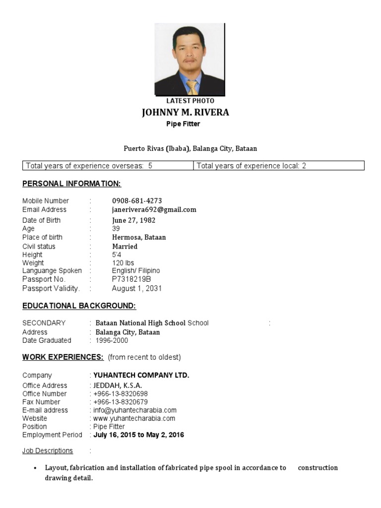 CV Format 2022 JOHNNY M. RIVERA | PDF | Career & Growth | Law