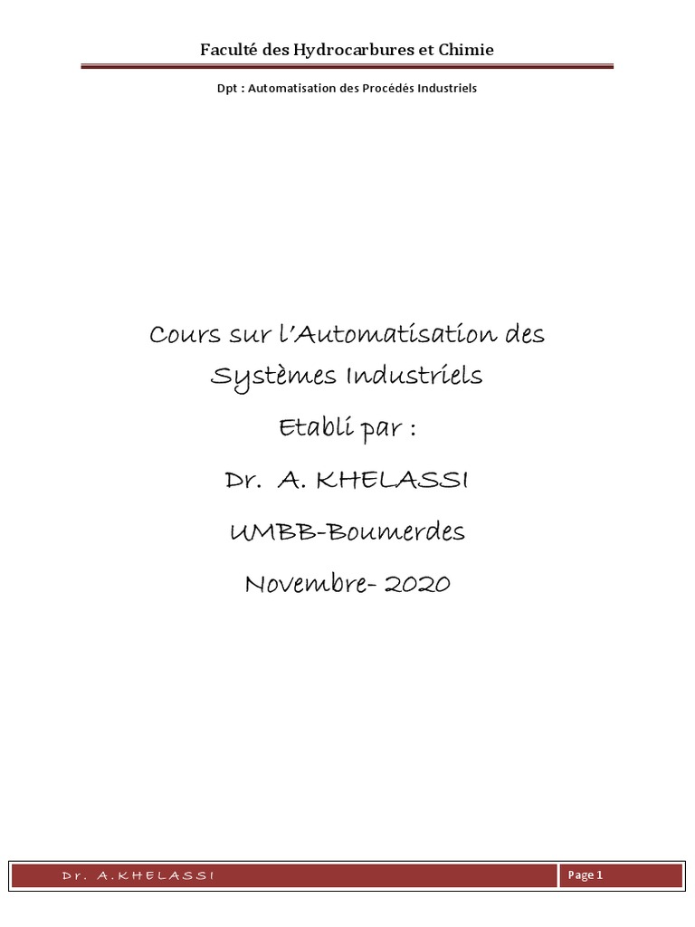 Cours sur l'Automatisation Industrielle | PDF | Automatisation | Équations