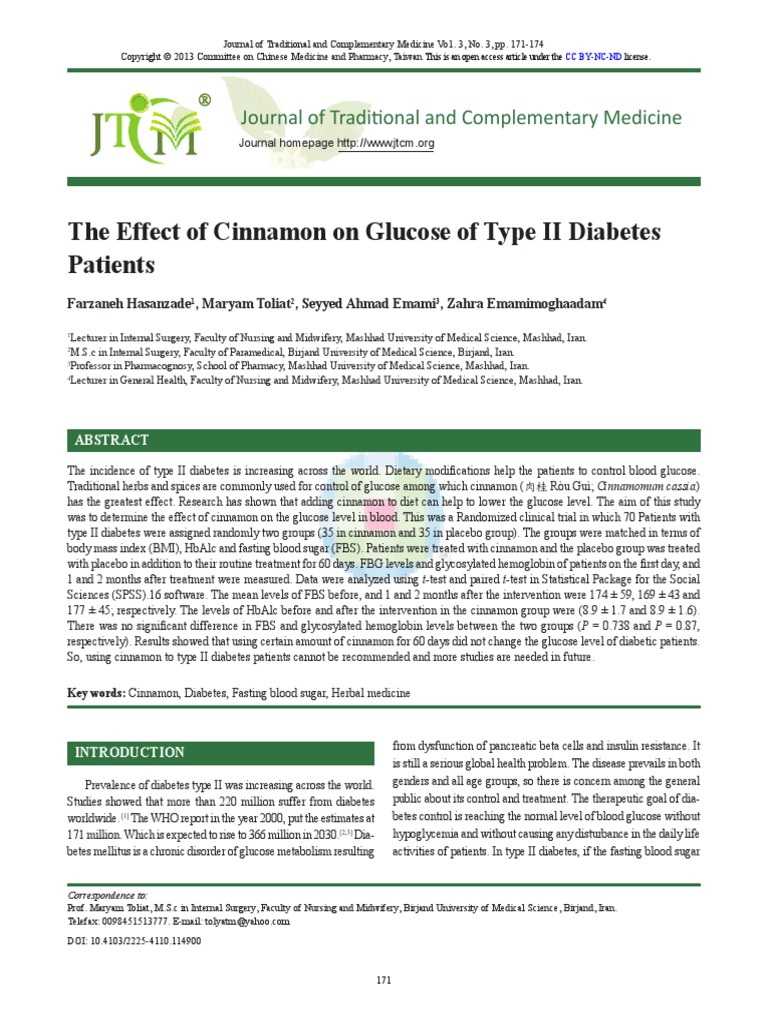 The Effect of Cinnamon On Glucose of Type II Diabe | PDF | Cinnamon ...