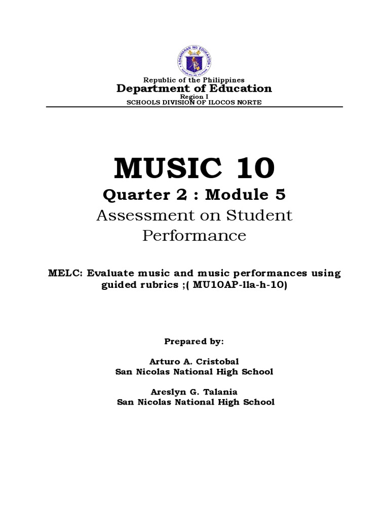 Music 10 Q2 Mod5 Wk8 MELC05 MOD5 Talania Areslyn | PDF | Performing Arts