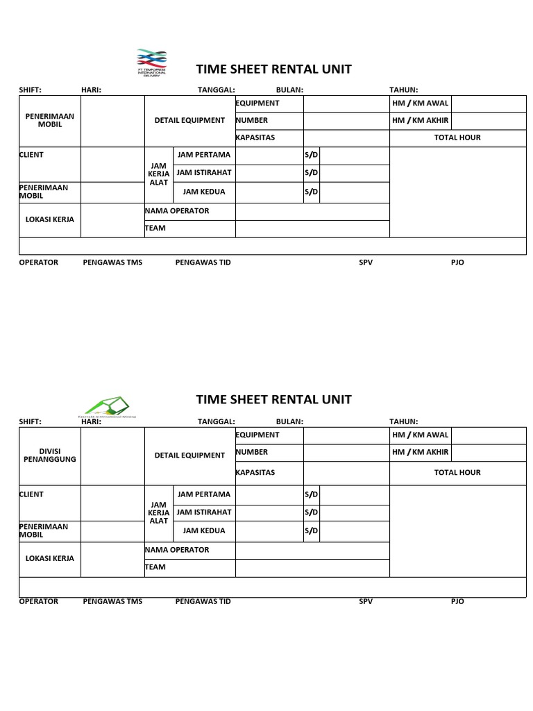 Form Timesheet Rentalan | PDF