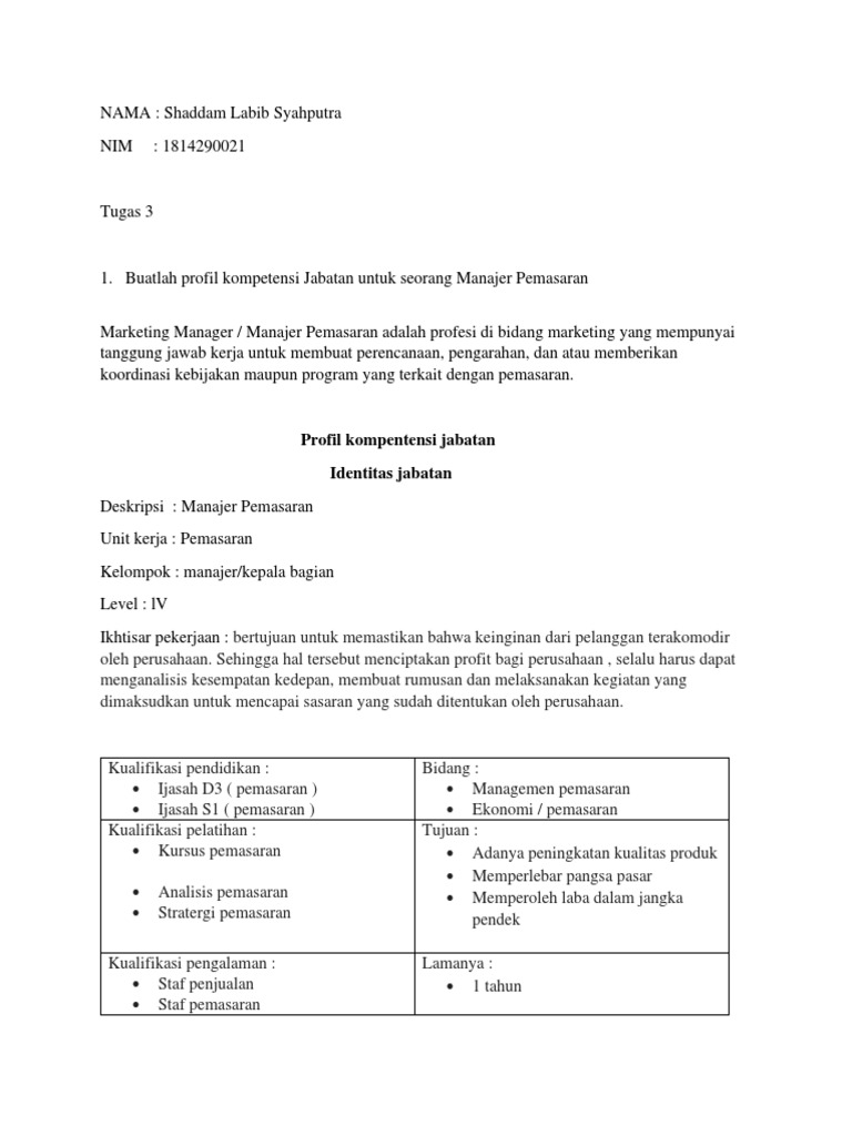 Contoh PROFIL KOMPETENSI JABATAN | PDF