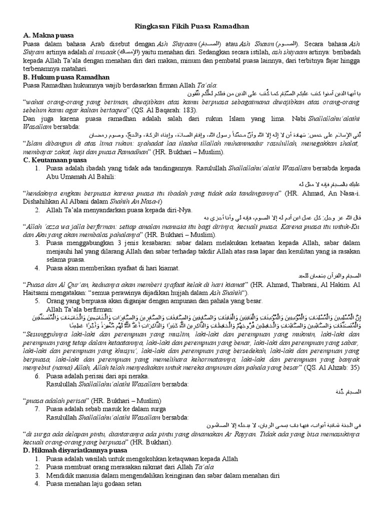 Ringkasan Fikih Puasa Ramadhan | PDF