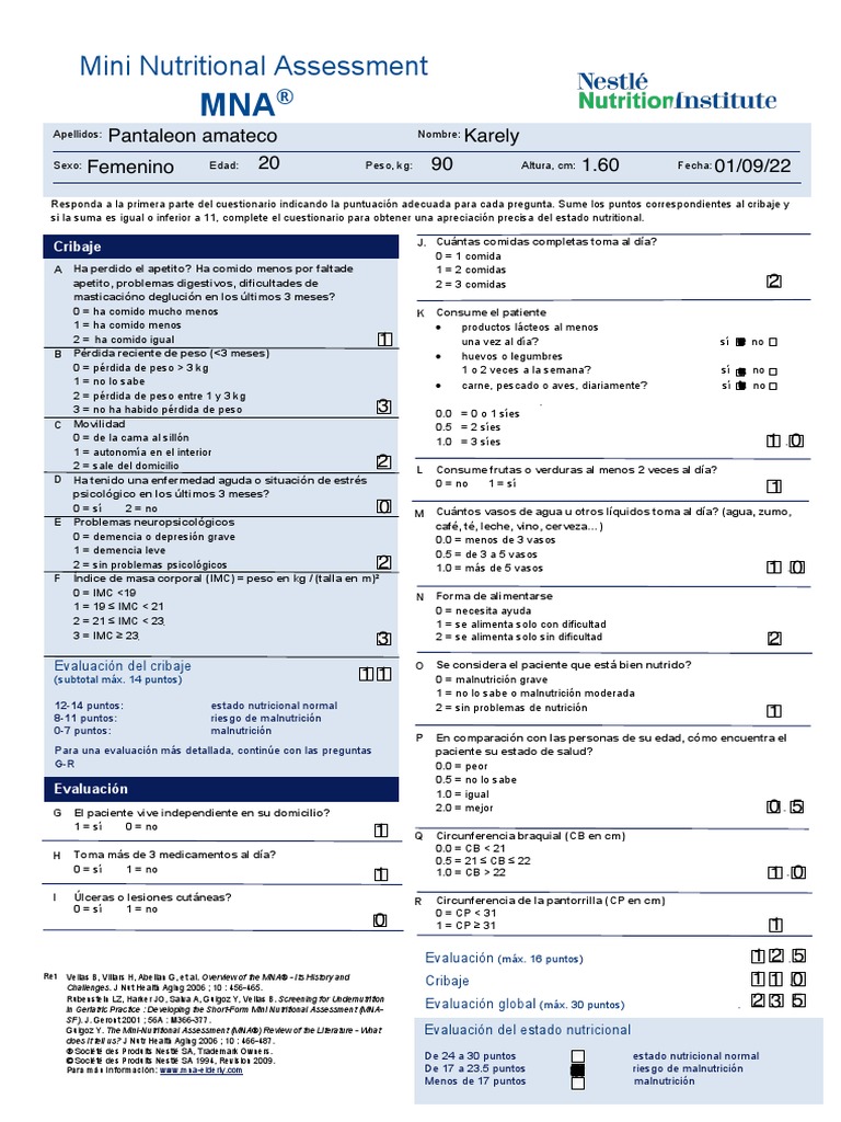 MNA Spanish | Descargar gratis PDF | Índice de masa corporal ...