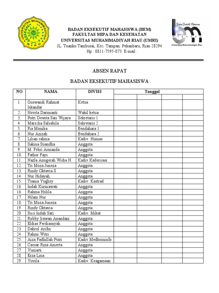 Absen Rapat Bem | PDF