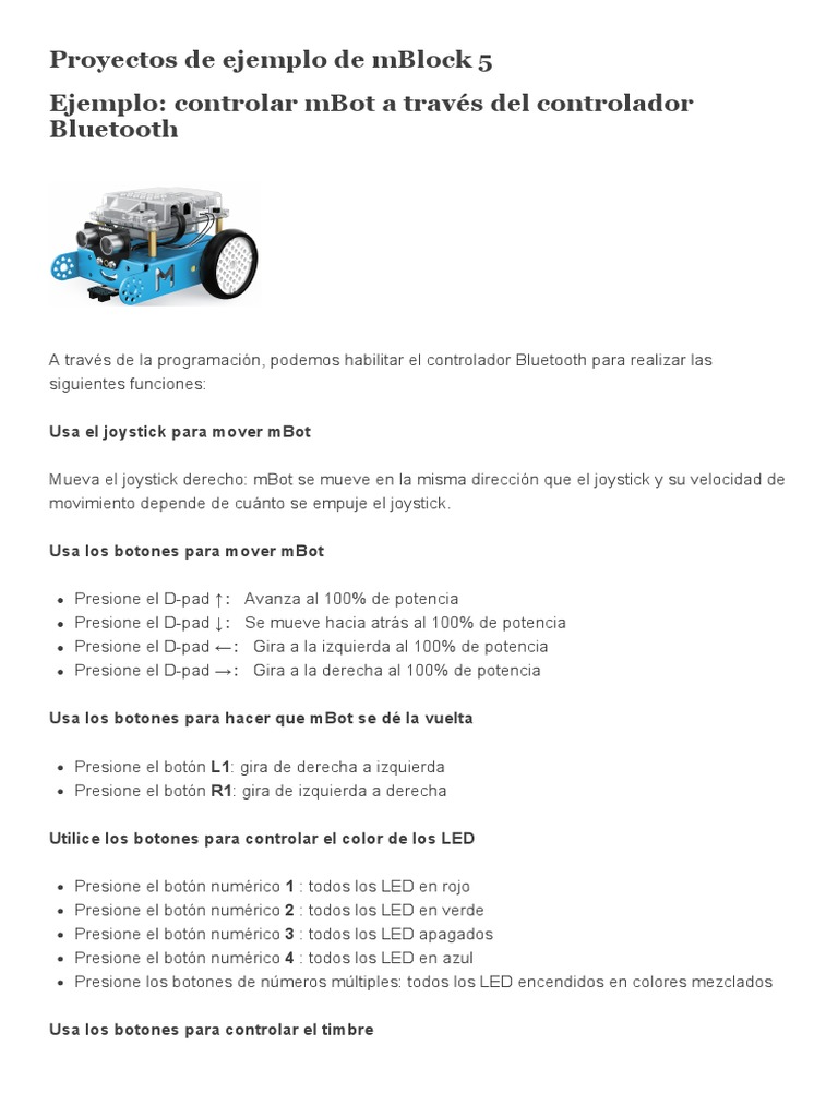 12 Proyectos de Ejemplo de Mblock 5 - Controlador Bluetooth - Mblock | PDF | Diodo emisor de luz ...