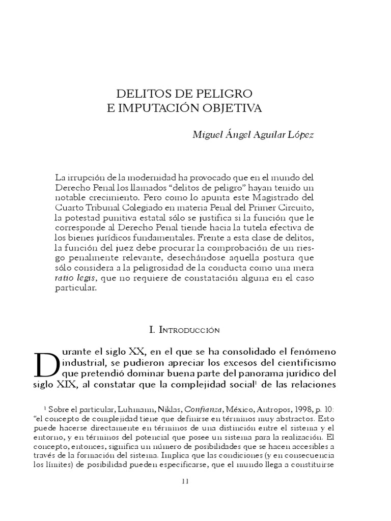 Aguilar Lopez. Imputacion en Lod Delitos de Peligro | PDF | Intención (Derecho Penal) | Derecho ...