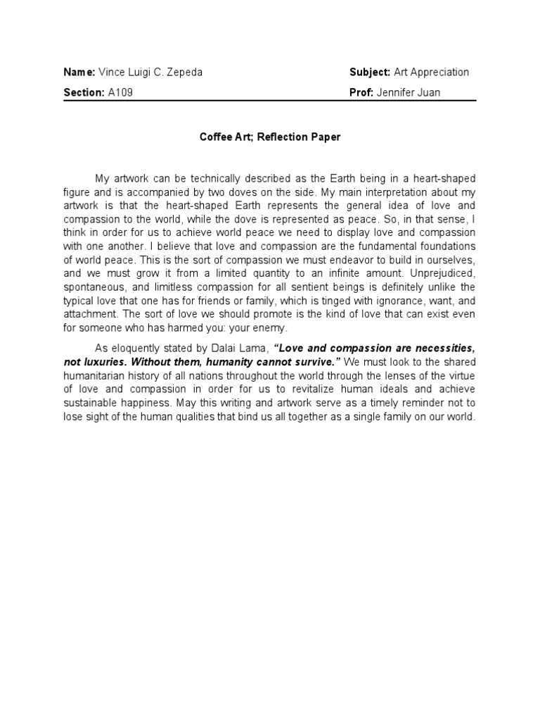 Coffee Art Reflection Paper - ZEPEDA | PDF