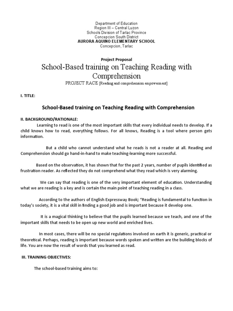 Project Proposal CIP,.,. | PDF | Reading Comprehension | Teachers