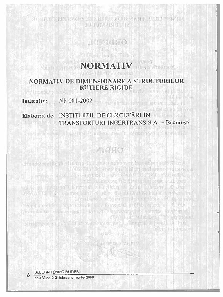 NP 081-2002 Normativ de Dimensionare A Structurilor Rutiere Rigide PDF | PDF