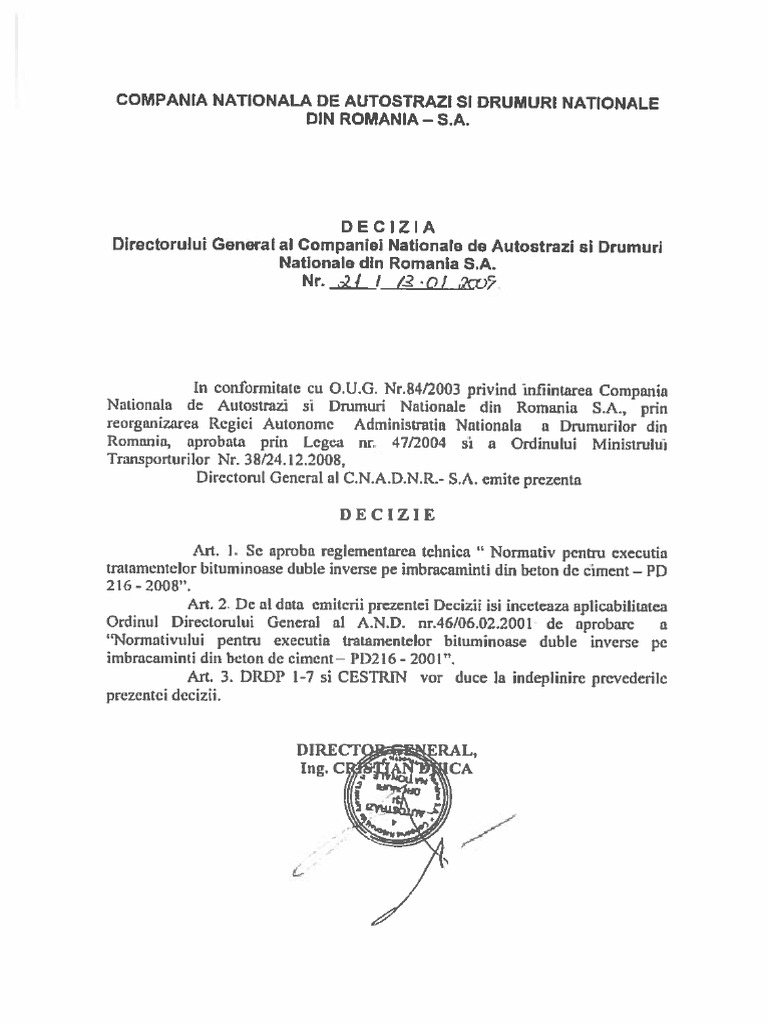PD 216-2008 Normativ Pentru Executia Tratamentelor Bituminoase Duble Inverse Pe Imbracaminti Din ...