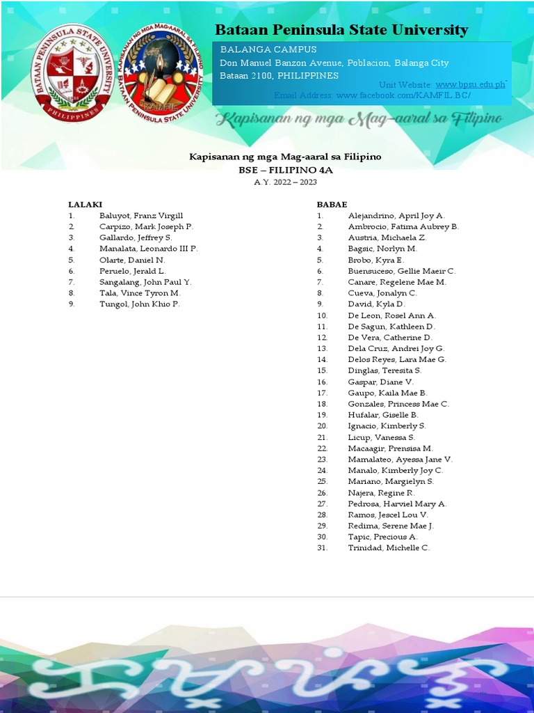 KAMFIL Year and Section LIST | PDF