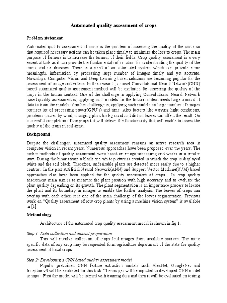 Automated Crop Quality Assessment Techniques | PDF | Computer Vision ...