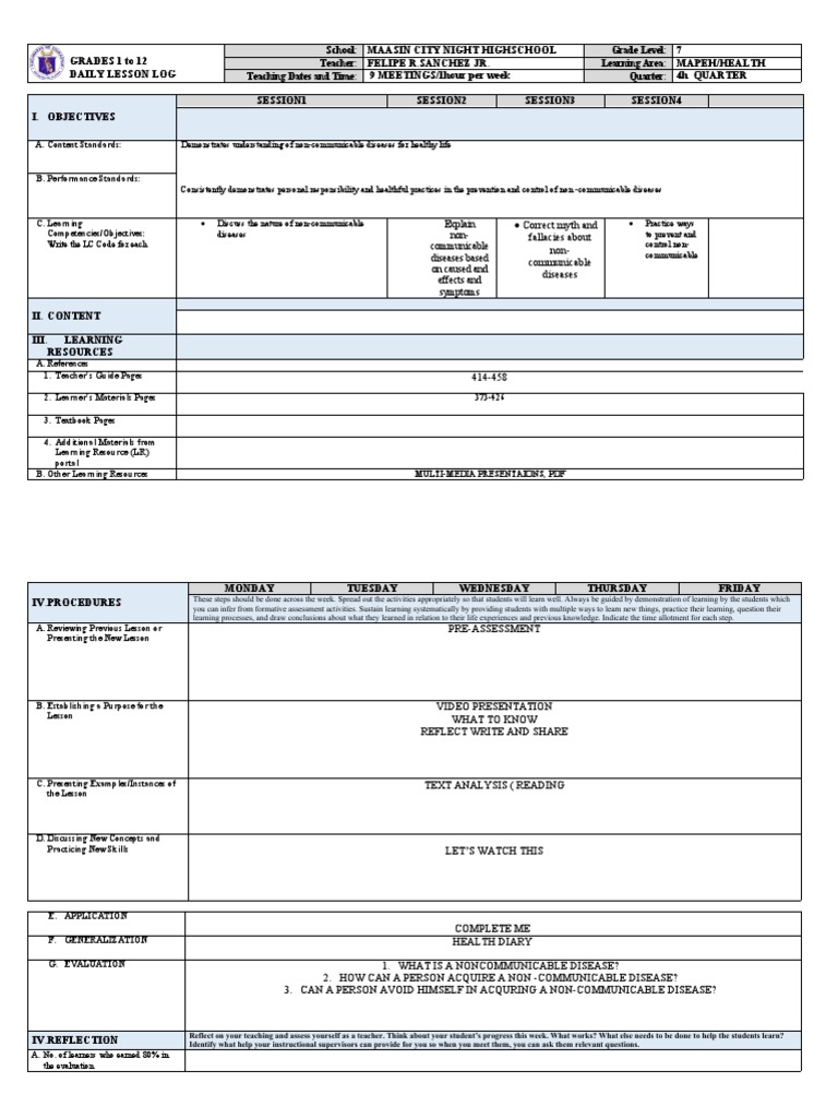 G7 DLL Mapeh Health Q3-4 | PDF | Learning | Teachers G7 DLL Mapeh Health Q3-4 | PDF | Learning | Teachers