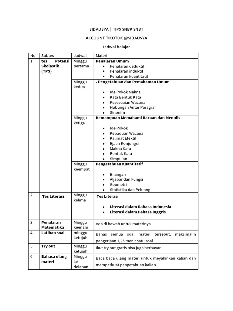 Jadwa Dan Materi Utbk SNBT 2023 | PDF