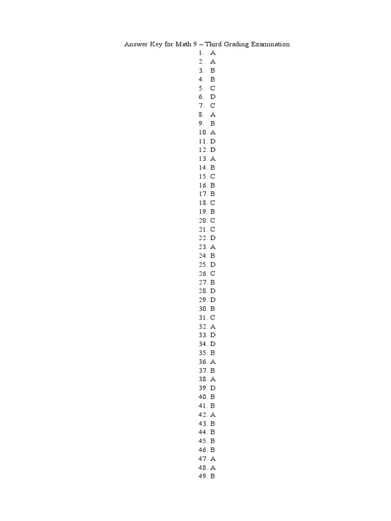 Answer Key For Math 9 | PDF