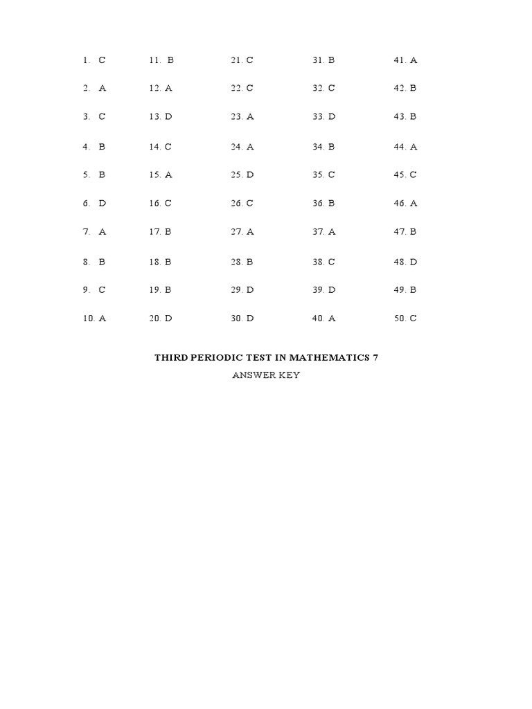 Math 7 Test Answer Key | PDF | Teaching Methods & Materials | Science ...
