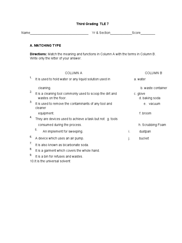 Third Grading TLE 7 | PDF | Vacuum Cleaner | Manufactured Goods