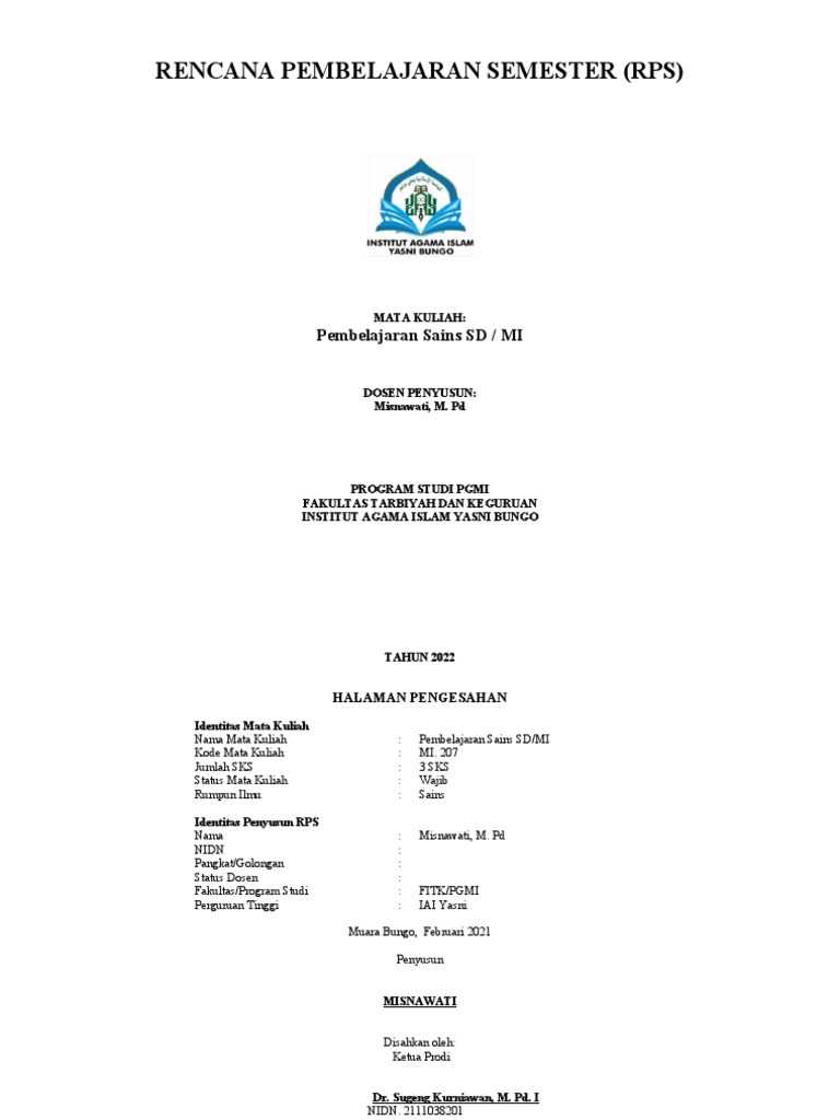 RPS - MK Pembelajaran Sains MI | PDF