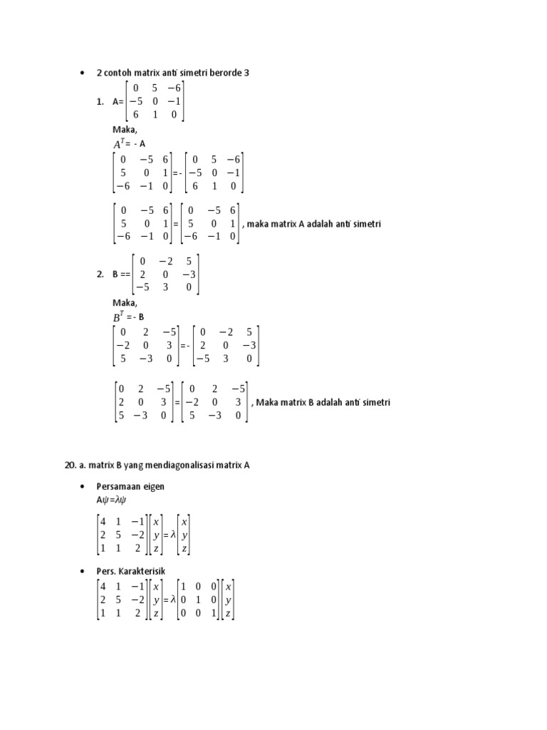 2 Contoh Matrix Anti Simetri Berorde 3 | PDF