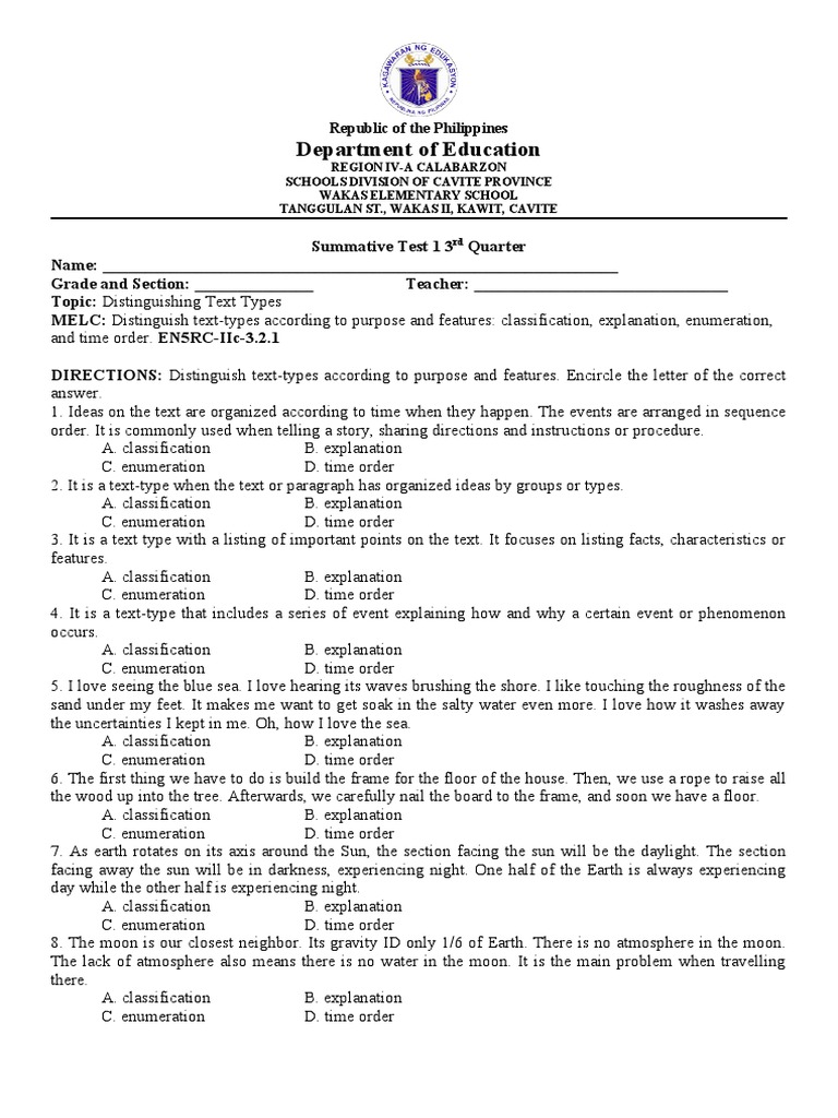 English Worksheet 3rd Quarter | PDF | Luzon | Moon