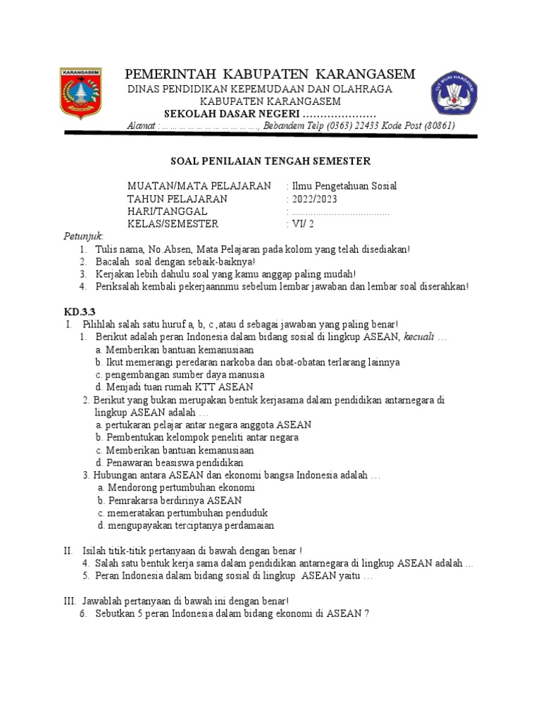 Soal PTS Ips Kelas 6 Semester Genap 2022-2023 | PDF