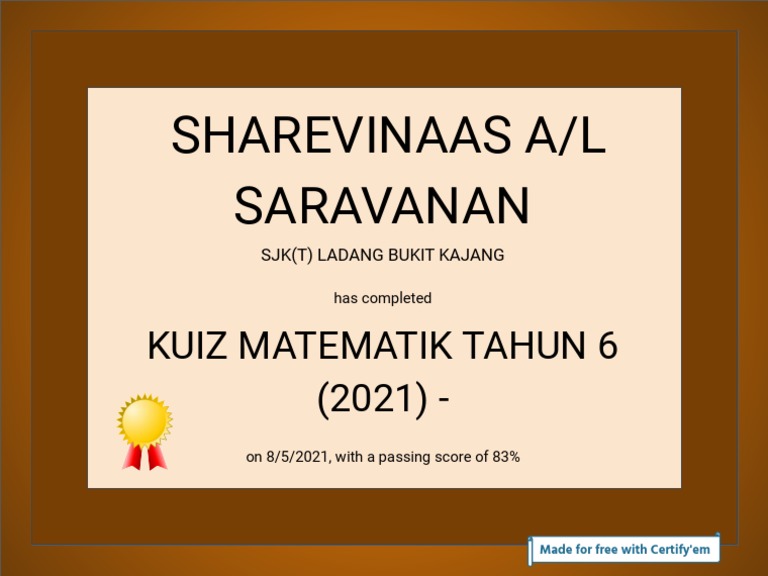 L SARAVANAN For KUIZ MATEMATIK TAHUN 6 (202 PDF | PDF