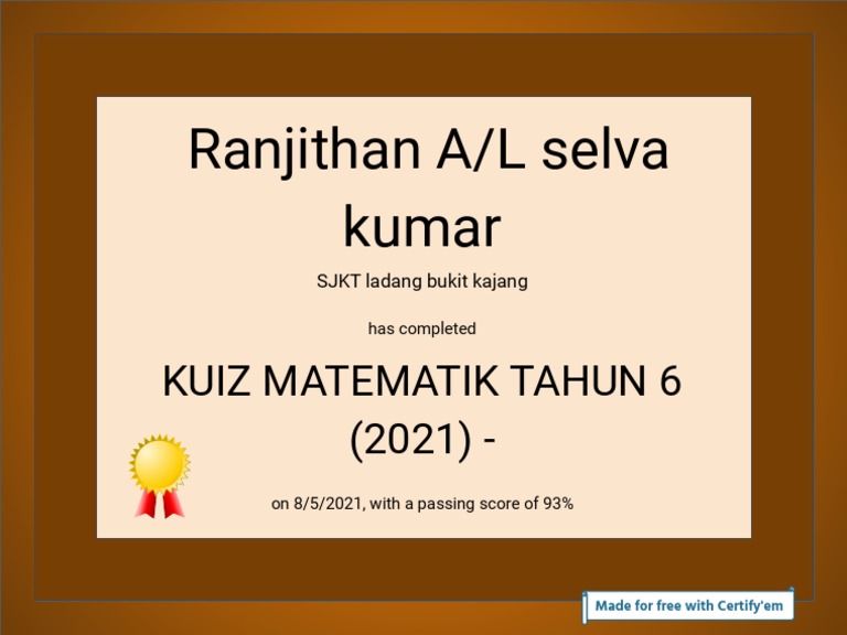 L Selva Kumar For KUIZ MATEMATIK TAHUN 6 (202 PDF | PDF